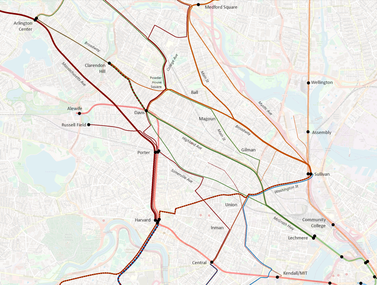 Mapping the Bus Network Redesign: Somerville’s Buses, Present and ...